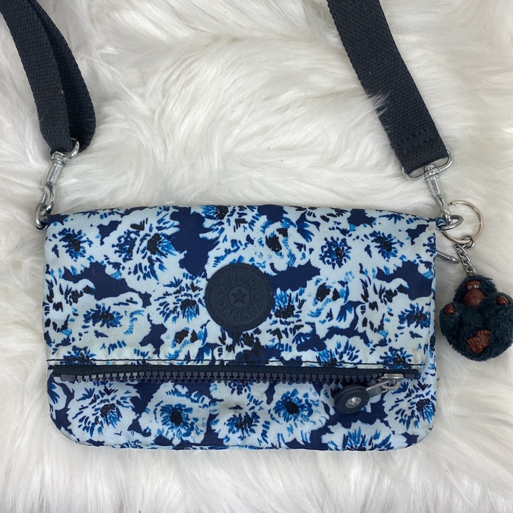 Kipling Crossbody Blue Floral Wallet Bag Sm Purse - Gem